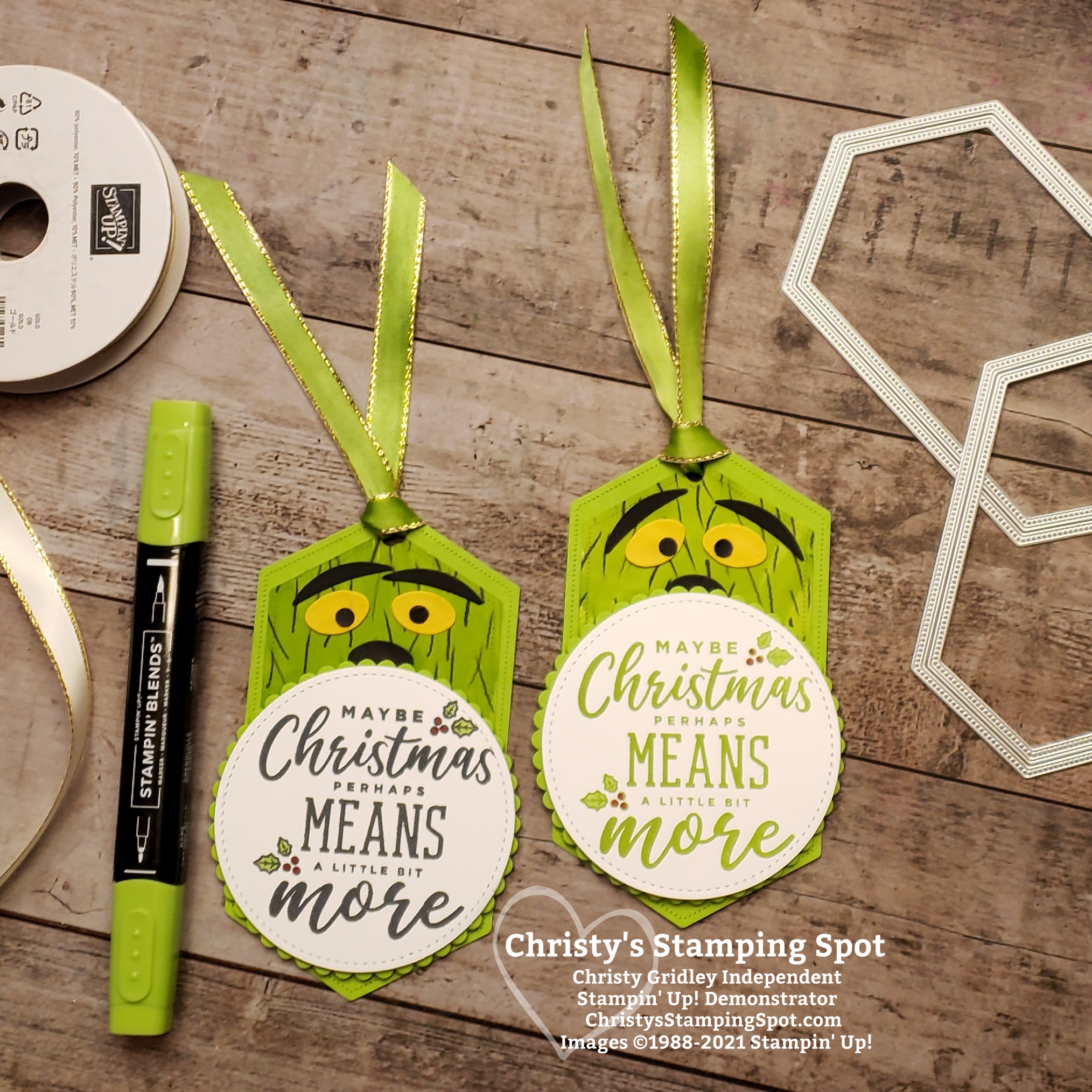 Stampin' Up! CASEd Grinch Tag - Christy's Stamping Spot