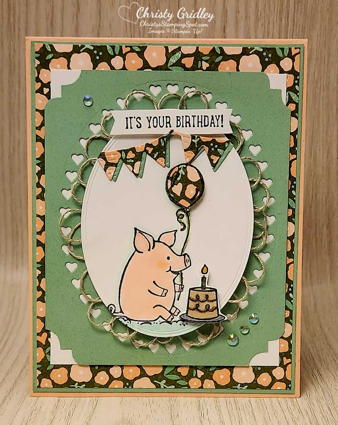 This Birthday Piggy Country Floral Lane DSP Card - Christy's Stamping Spot